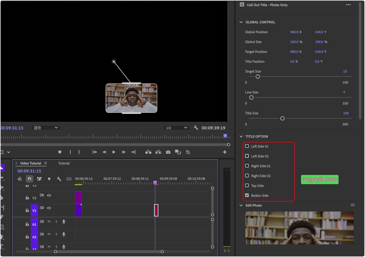 6个带有自定义媒体图像或文字图片方形呼出指示线PR模版-MGJT资源
