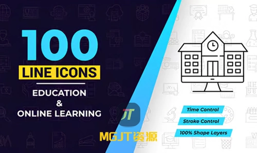 100 个在线学习 图标 动画元素 AE 模板-MGJT资源