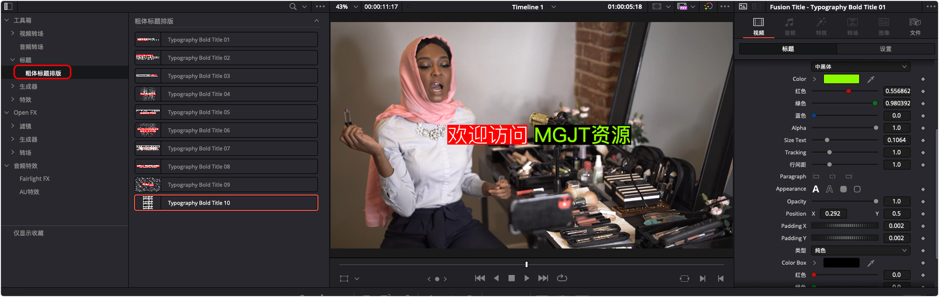 达芬奇预设-10个粗体动态标题文本排版MG动画-MGJT资源