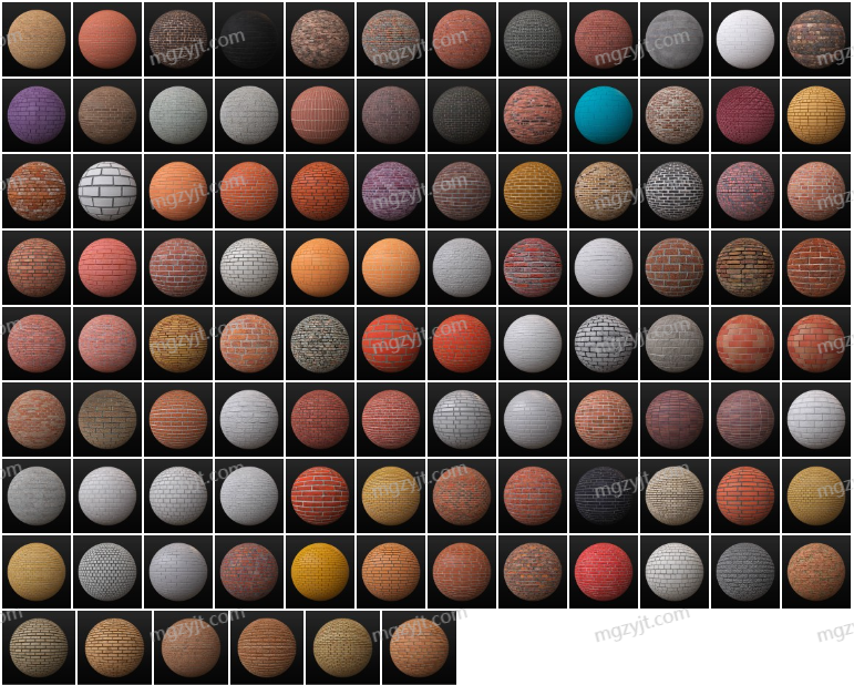 C4D材质-超过100 种粗糙干净肮脏黑暗光明的砖块积木材质 Arnold Brick Materials Pack for Cinema 4D-MGJT资源